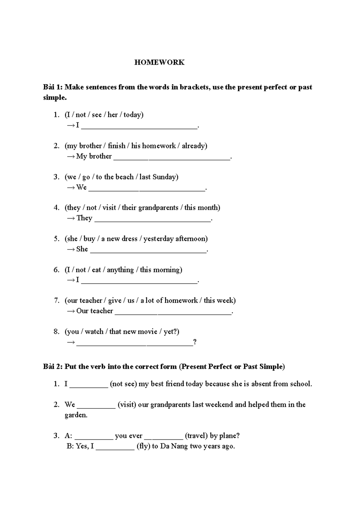 Homework 8: Present Perfect vs Past Simple Exercises - Studocu