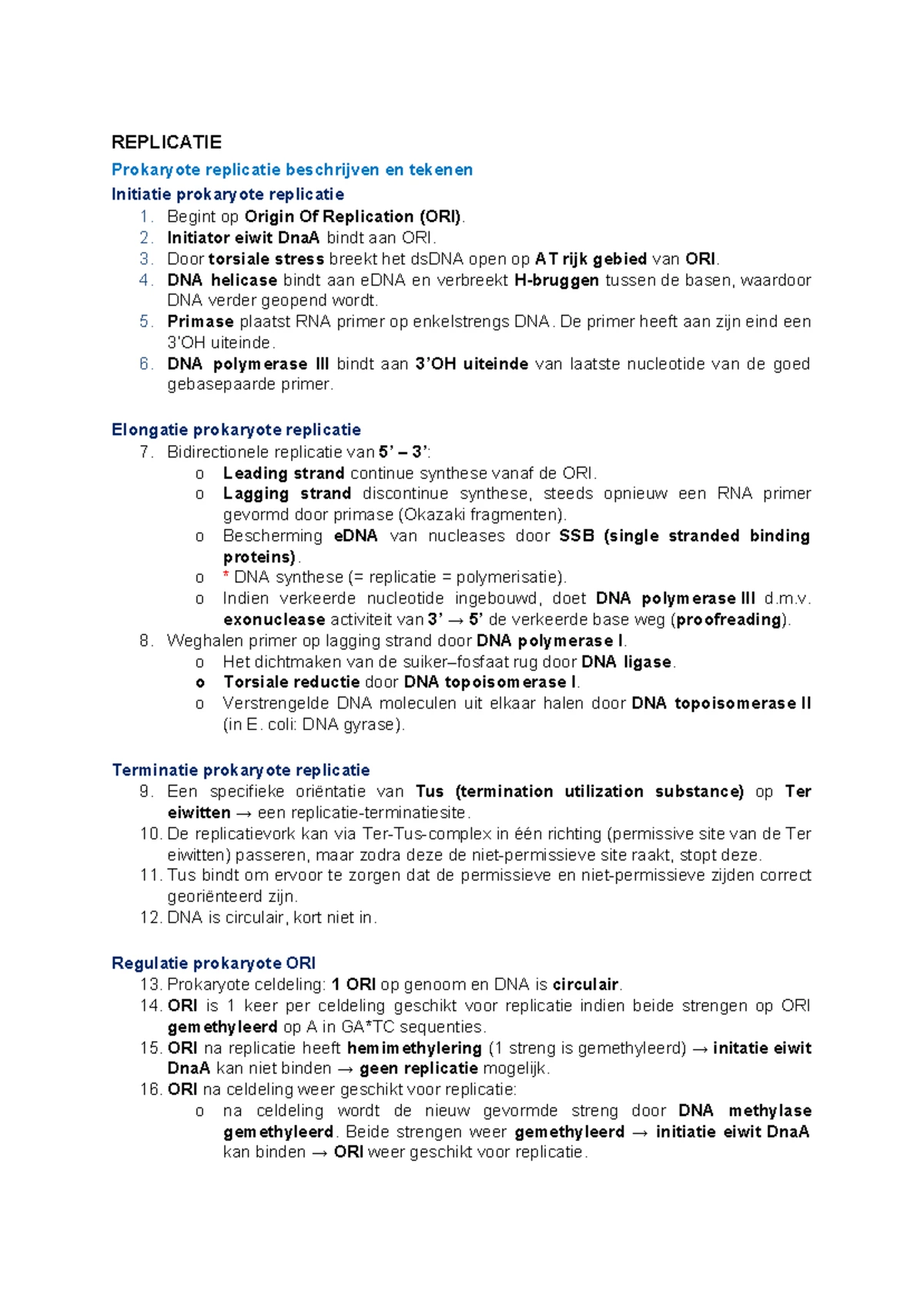 Replicatie, transcriptie, translatie & operons - REPLICATIE Prokaryote ...