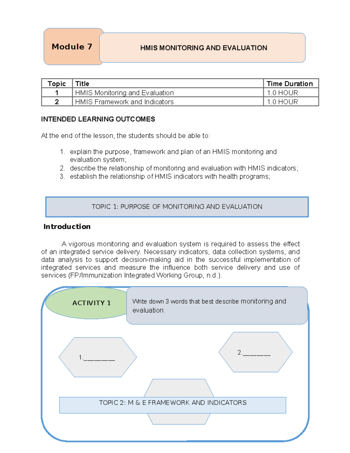 HIS-Module 7 Lecture: HMIS Monitoring & Evaluation Overview - Studocu