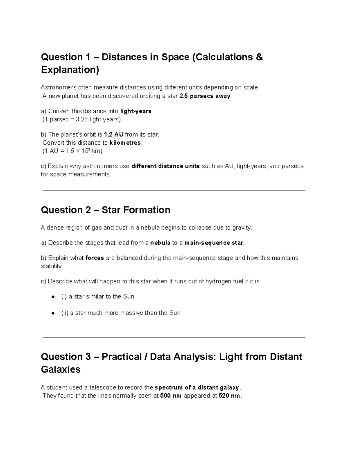Space Questions: Distances, Stars, and the Big Bang (ASTR 101) - Studocu