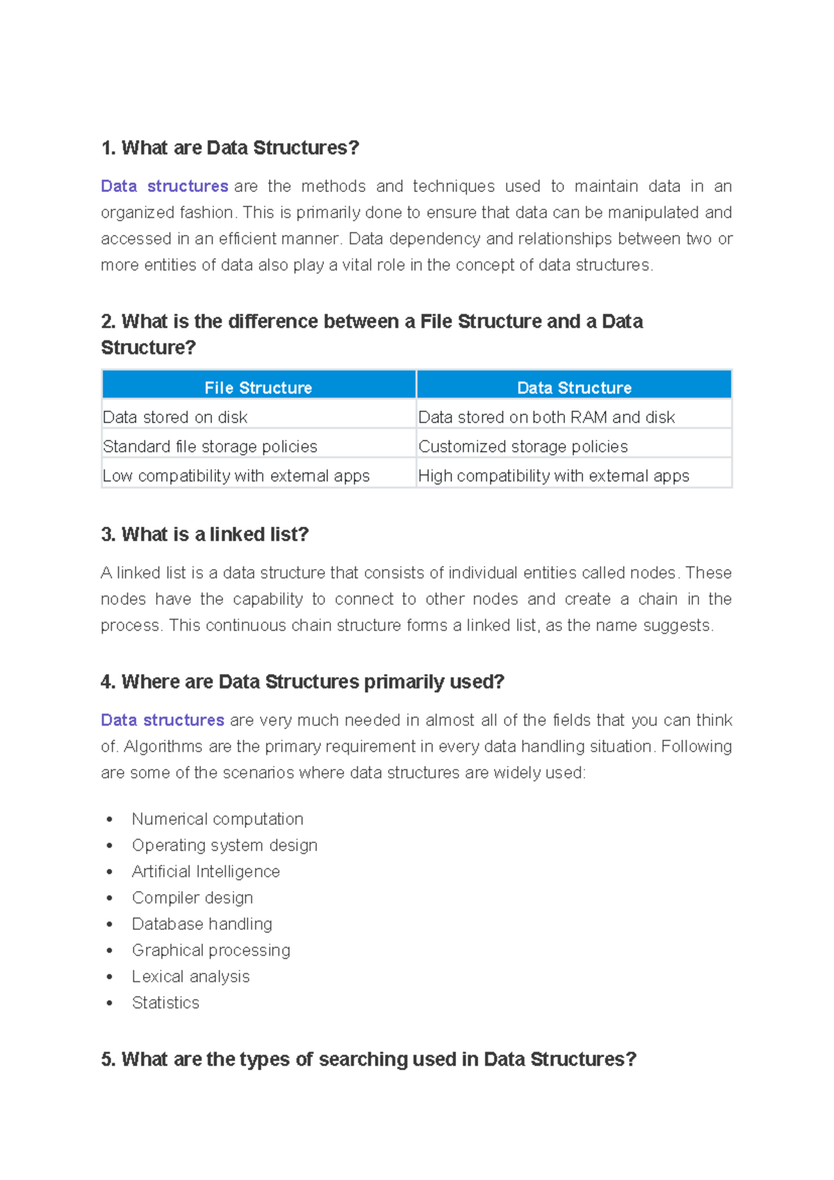 Data structures interview questions - 1. What are Data Structures? Data ...