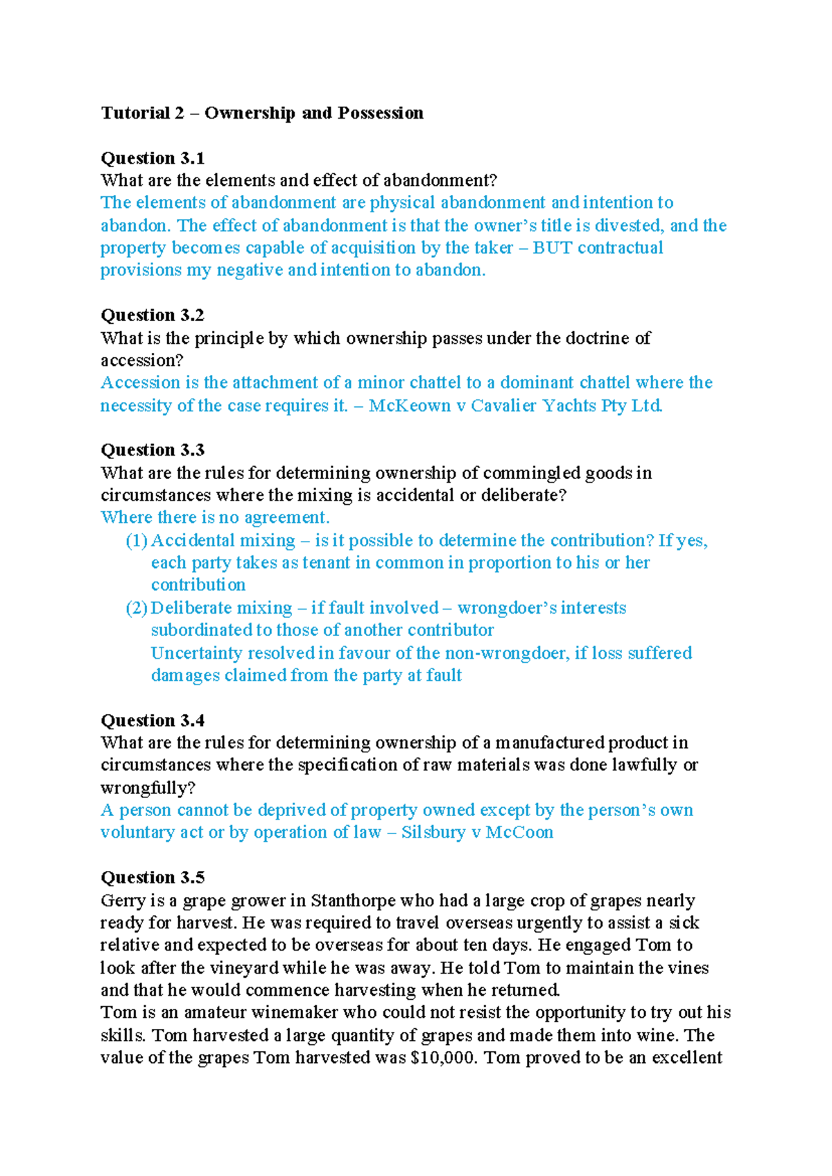 Tutorial 2 - Ownership and Possession: Key Questions and Concepts - Studocu