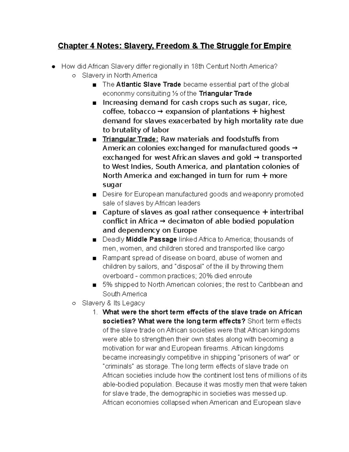 Chapter 4 Notes: Slavery, Freedom & The Struggle for Empire in USH ...