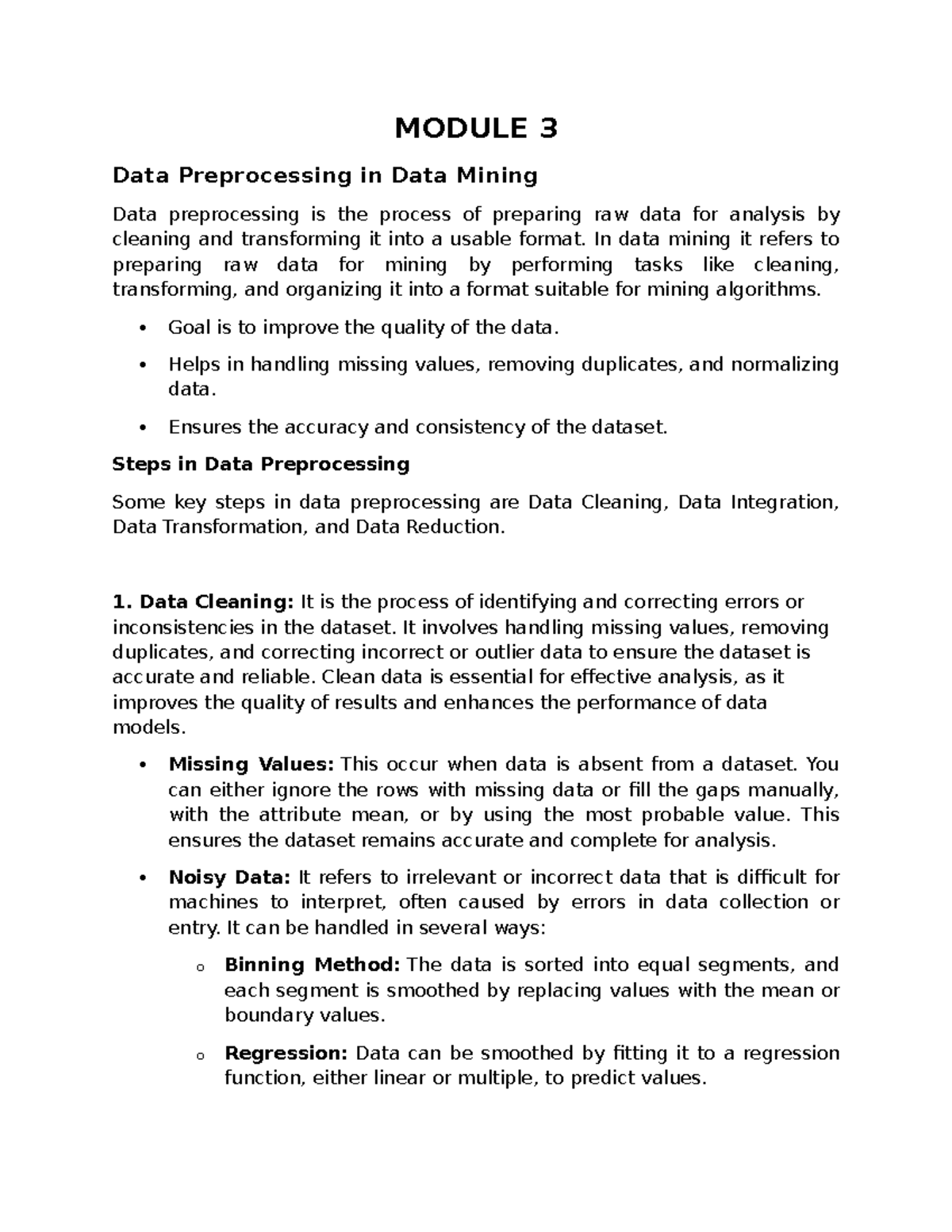 Module 3: Data Preprocessing in Data Science - Key Concepts and ...