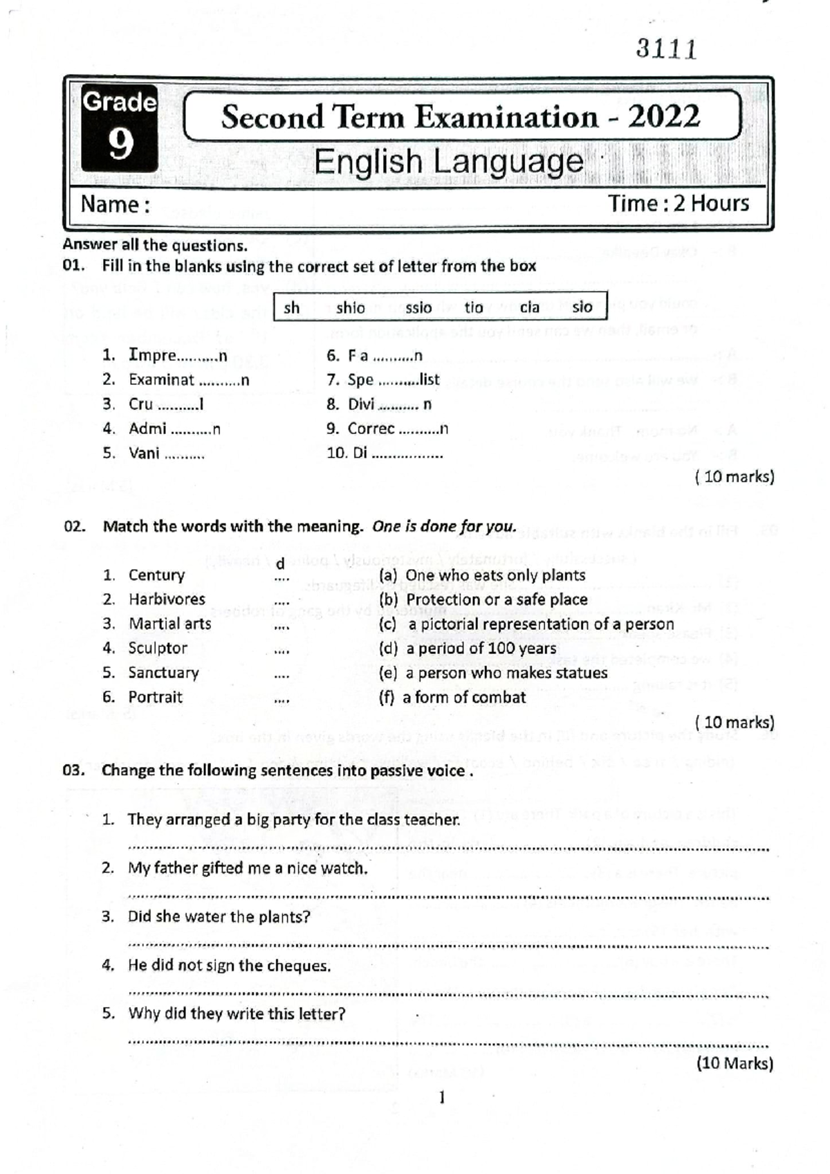 English - Gr. 9 - 2nd Term Test 2022 - NWP - Studocu