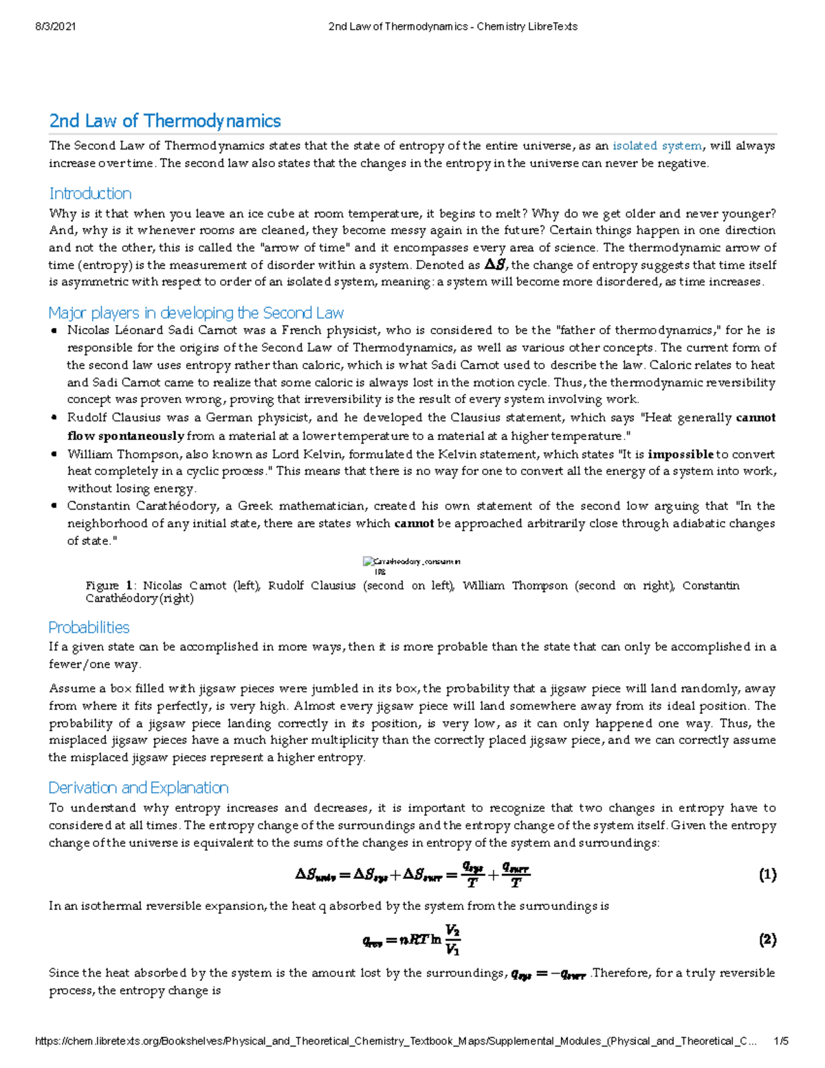 2nd Law of Thermodynamics - Chemistry Libre Texts - 2nd Law of ...