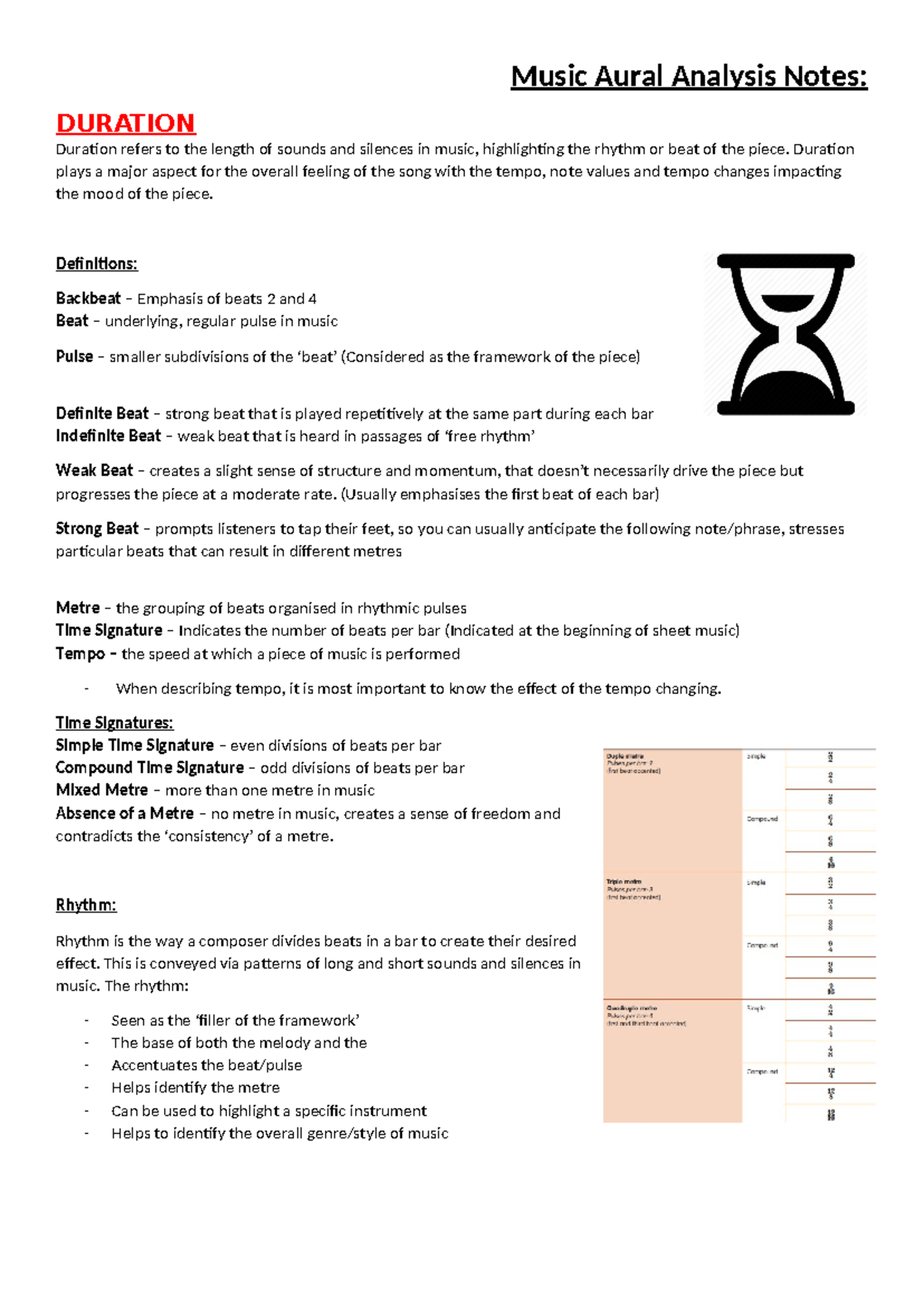 Music Concepts Notes - Aural Analysis for Music Course - Studocu