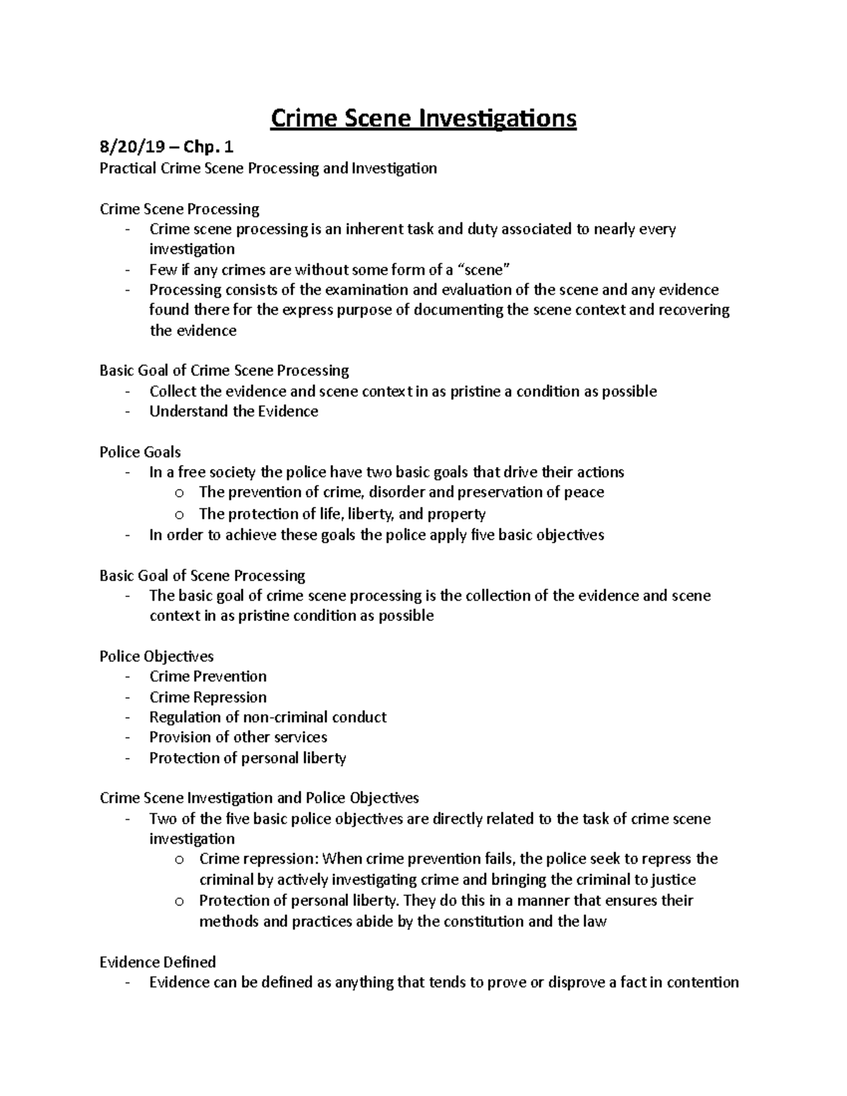 Crime Scenes PP:Class Notes - Crime Scene Investigations 8/20/19 – Chp ...