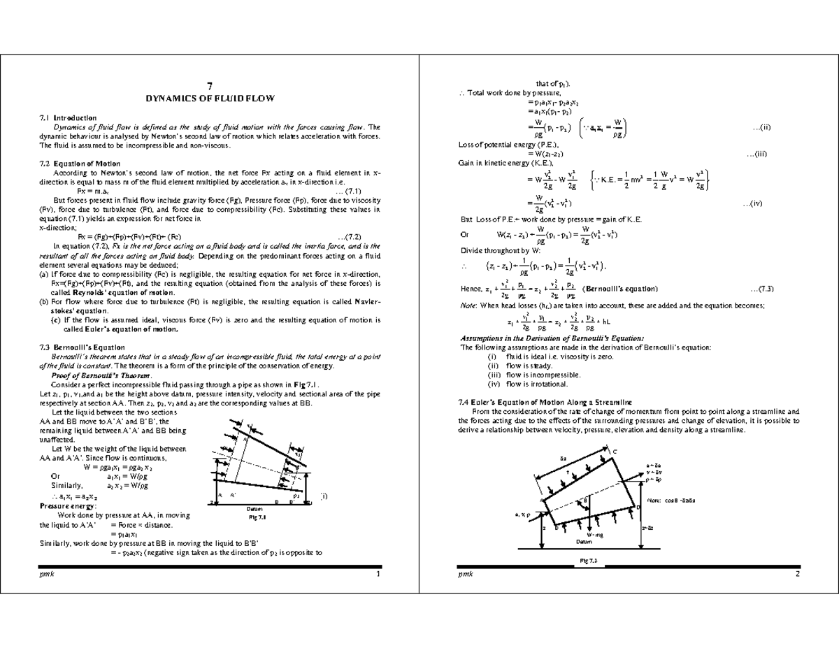 Dynamics of Fluid Flow: Key Concepts and Equations - Studocu