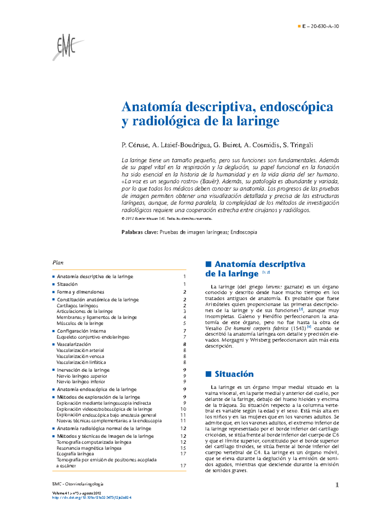 Anatomía laringea: Descripción, Endoscopia y Radiología - E-20-630-A ...