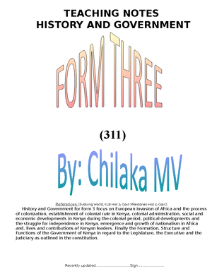 History FORM 3 Notes - History and Government for form 3 Hallo. Welcome ...