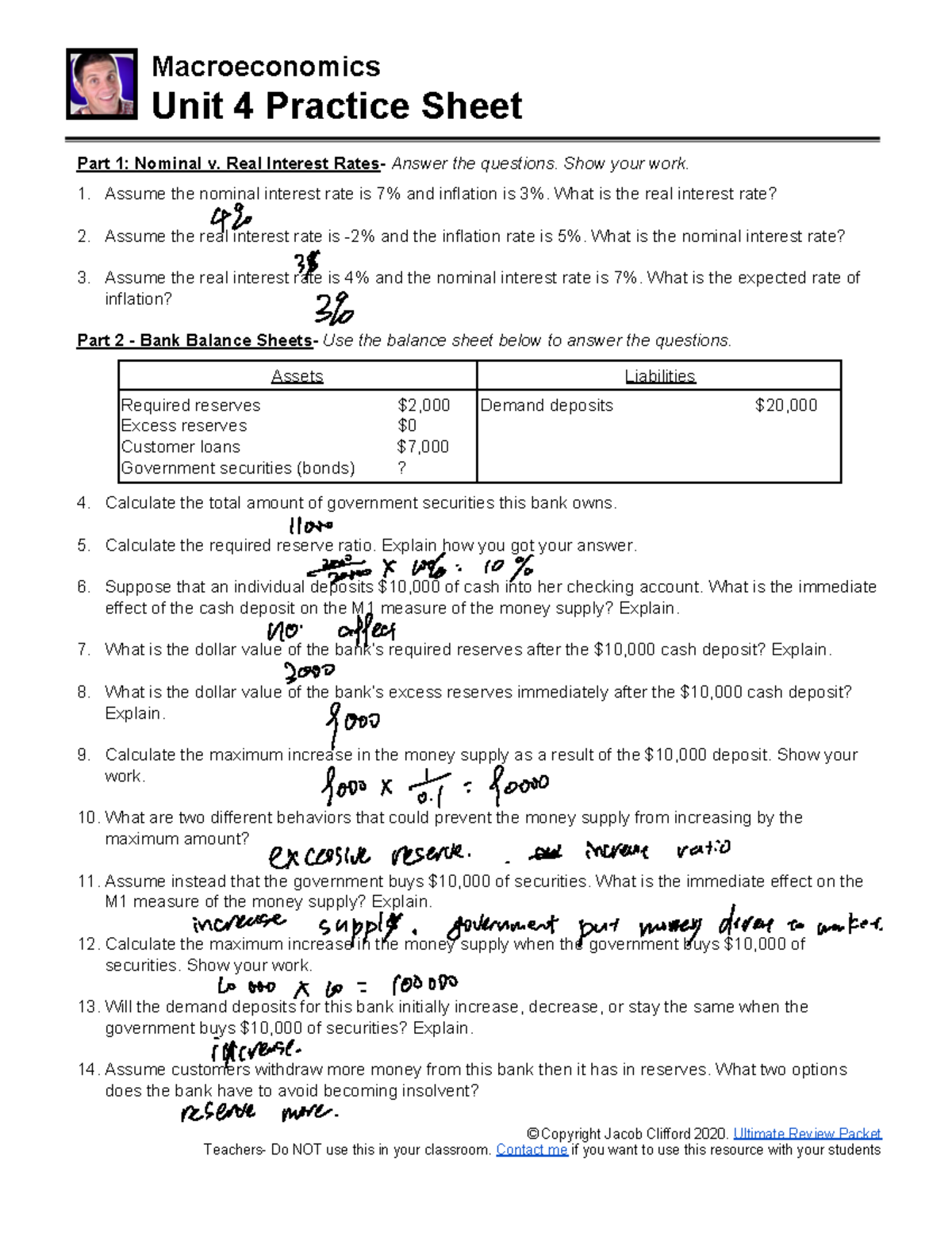Unit 4 Practice Sheet 2 - Macroeconomics Unit 4 Practice Sheet Part 1: Nominal v. Real Interest ...