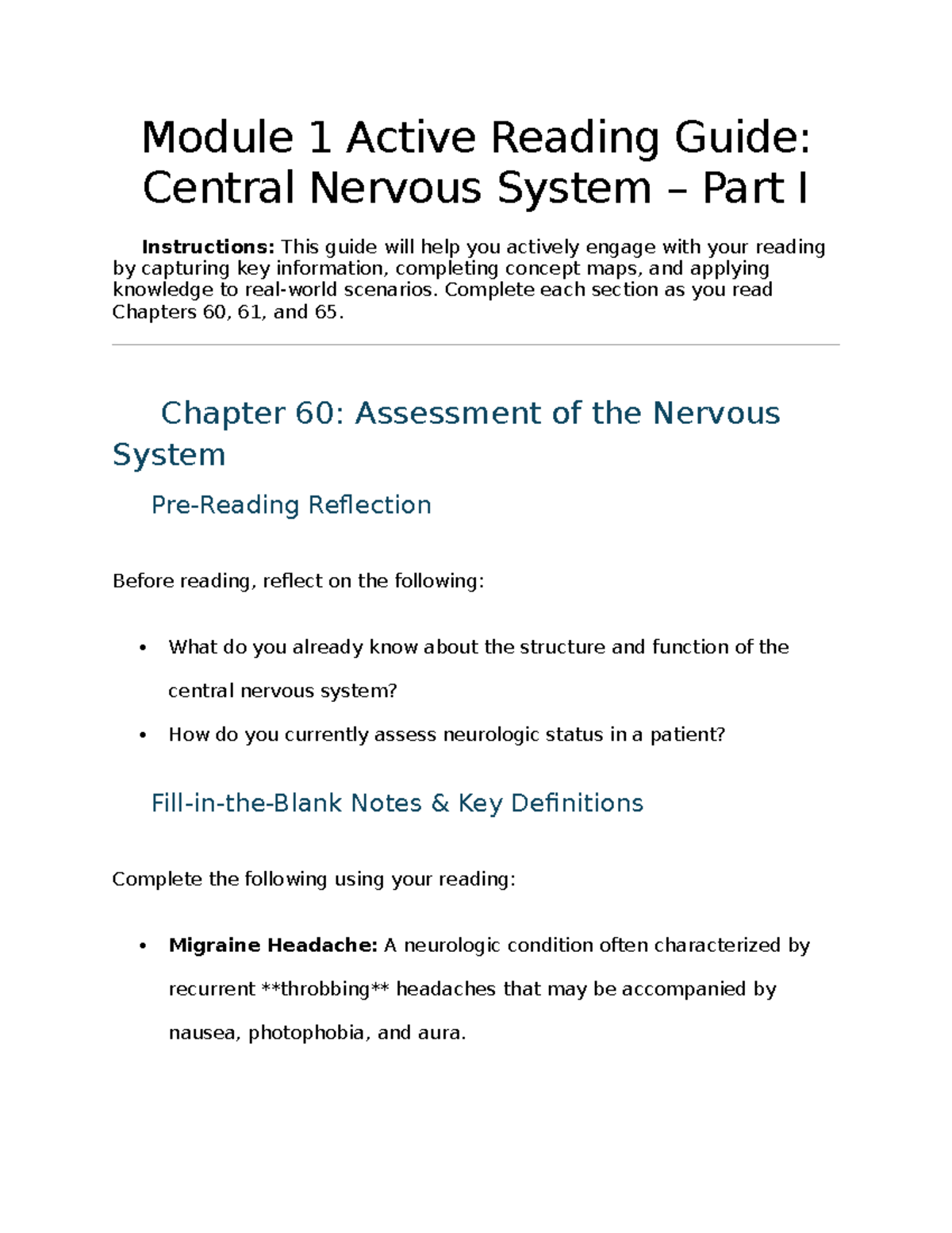 Filled NUR2755 Module 1 Reading Guide - Module 1 Active Reading Guide ...