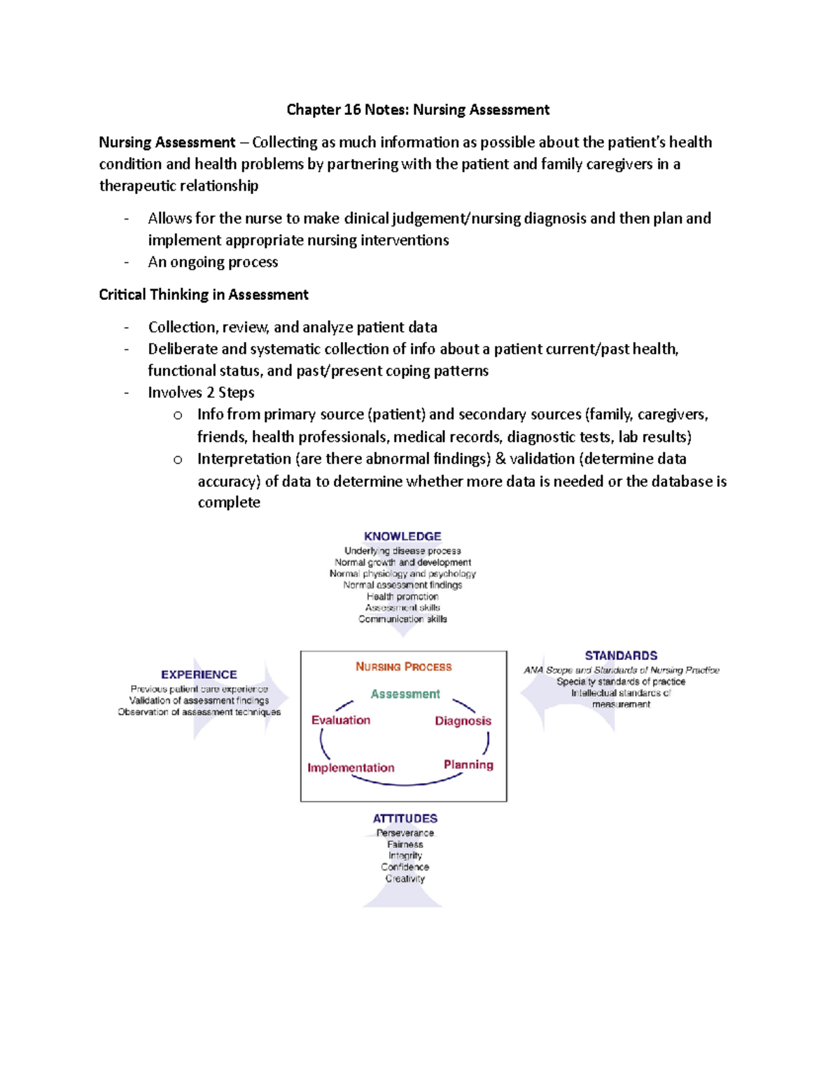 Potter Perry Nur 101 Chapter 16 Notes Nursing Assessment Overview