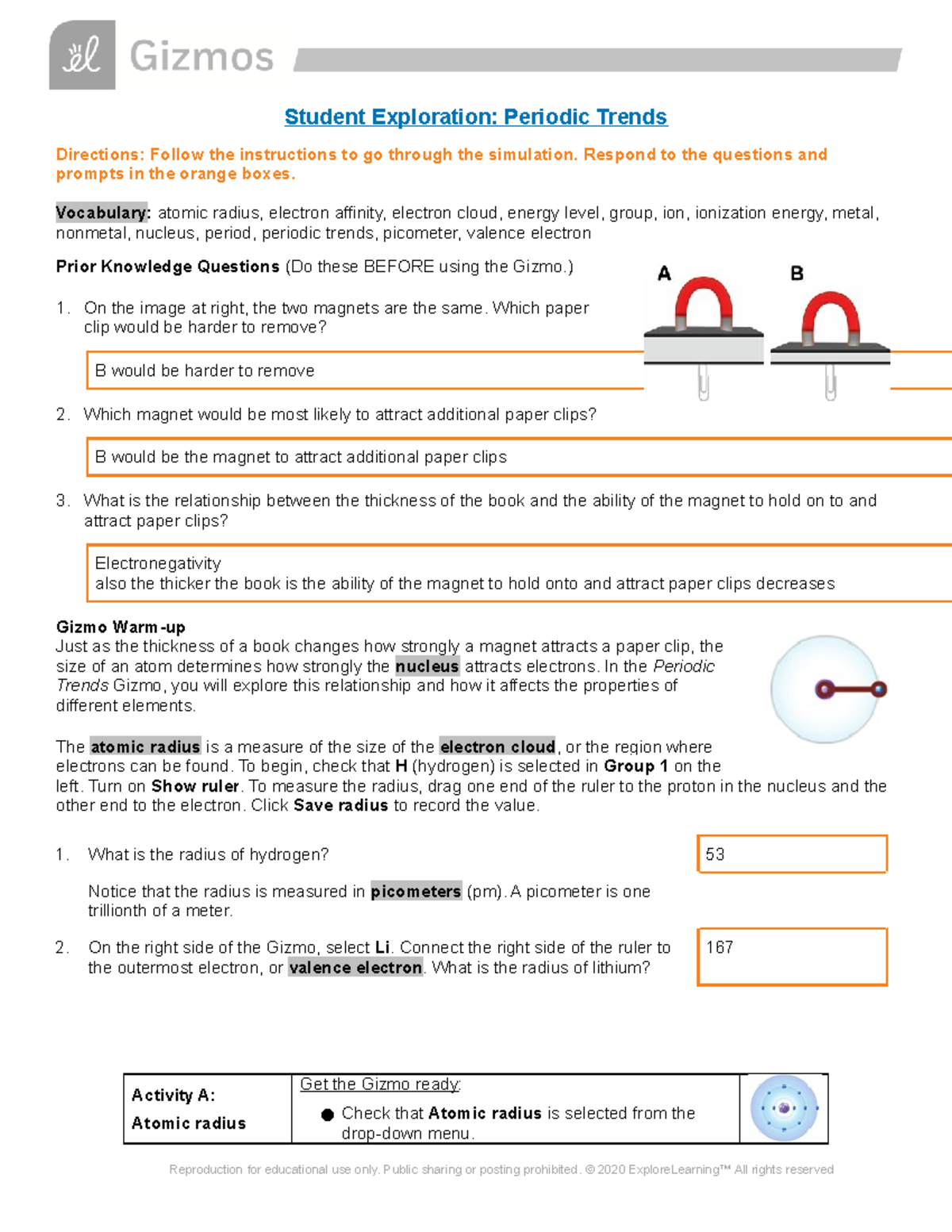 Periodic Trends Gizmo Exploration: Understanding Atomic Radius - Studocu