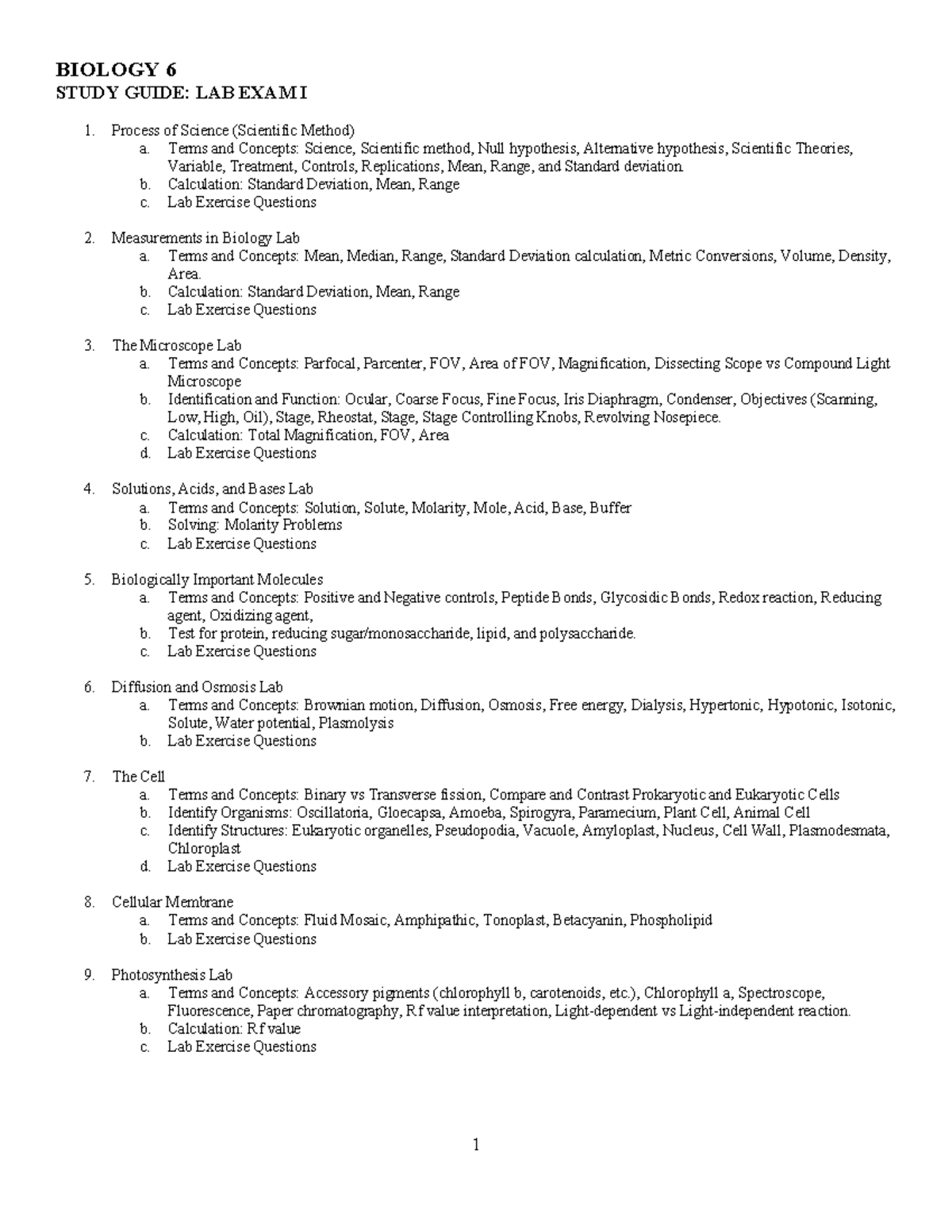 BIOLOGY 6 STUDY GUIDE: LAB EXAM I PREP & KEY CONCEPTS - Studocu
