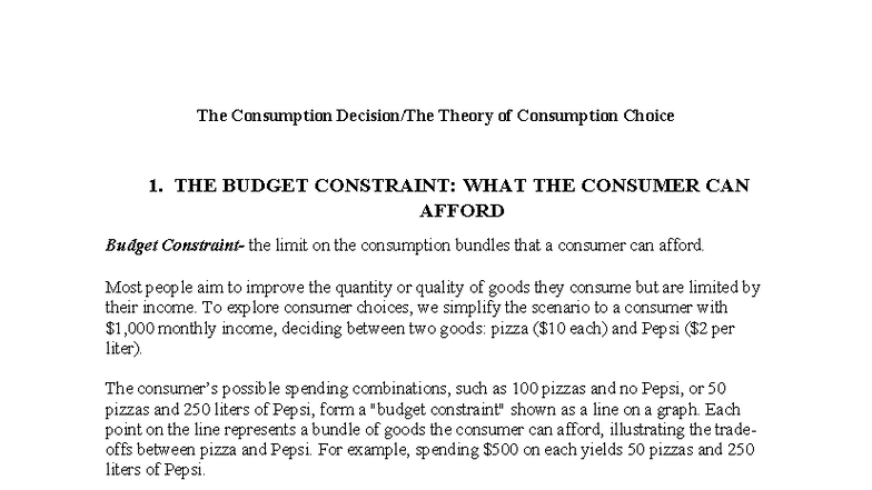 The Theory of Consumer Choice: Budget Constraints and Preferences - Studocu