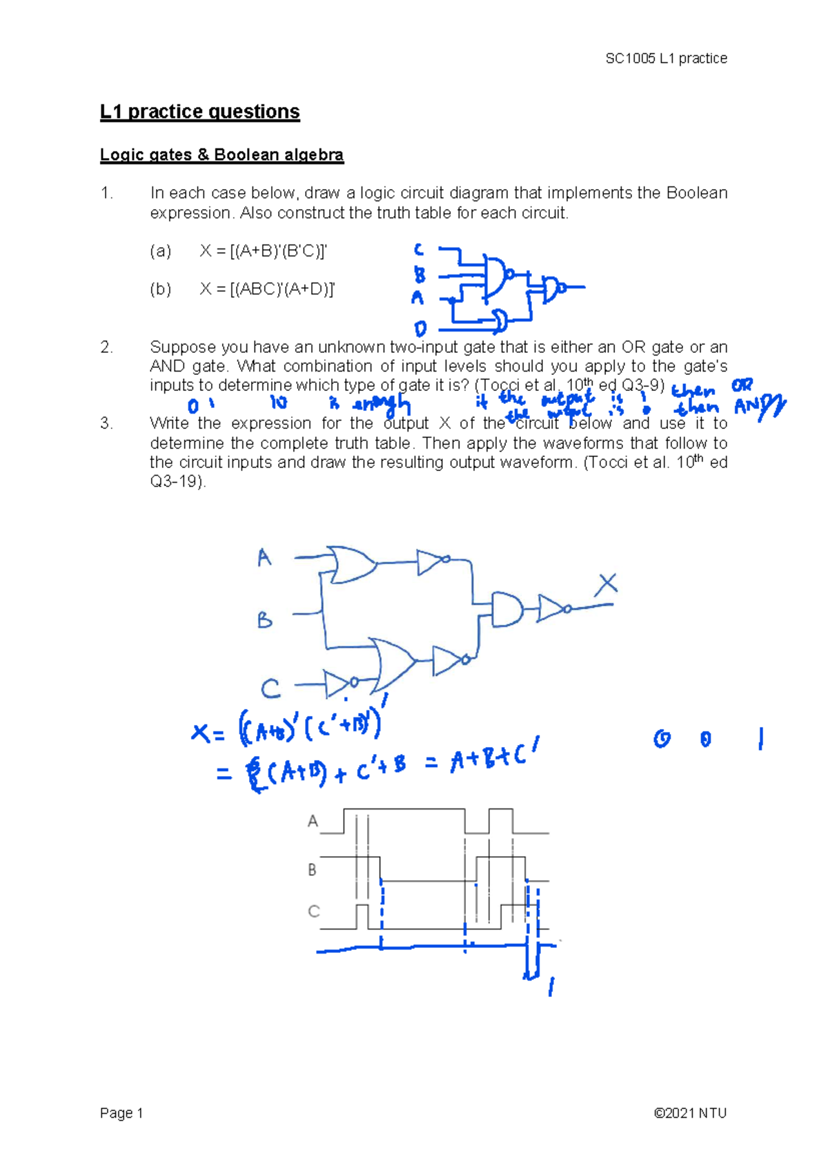 L1 - L12 practice questions - L1 practice questions Logic gates ...