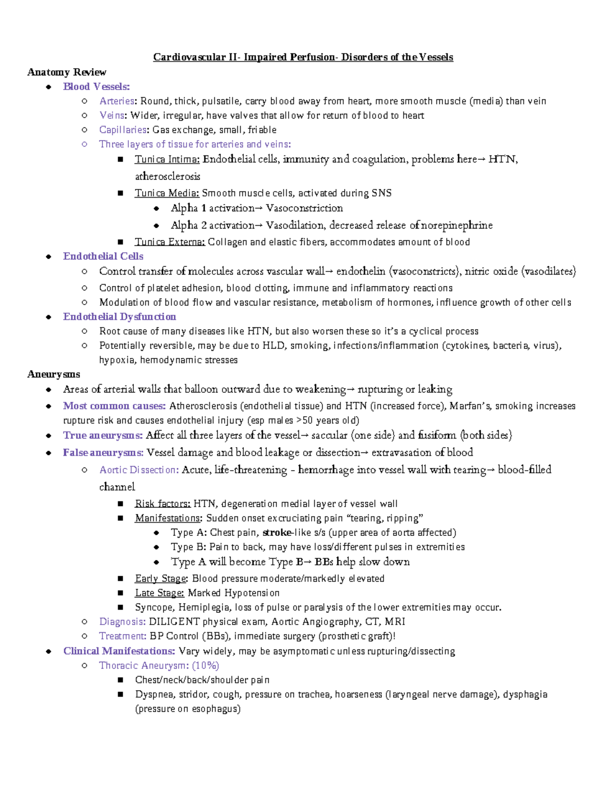 Patho 3 Study Guide: Cardiovascular Disorders and Vascular Anatomy ...