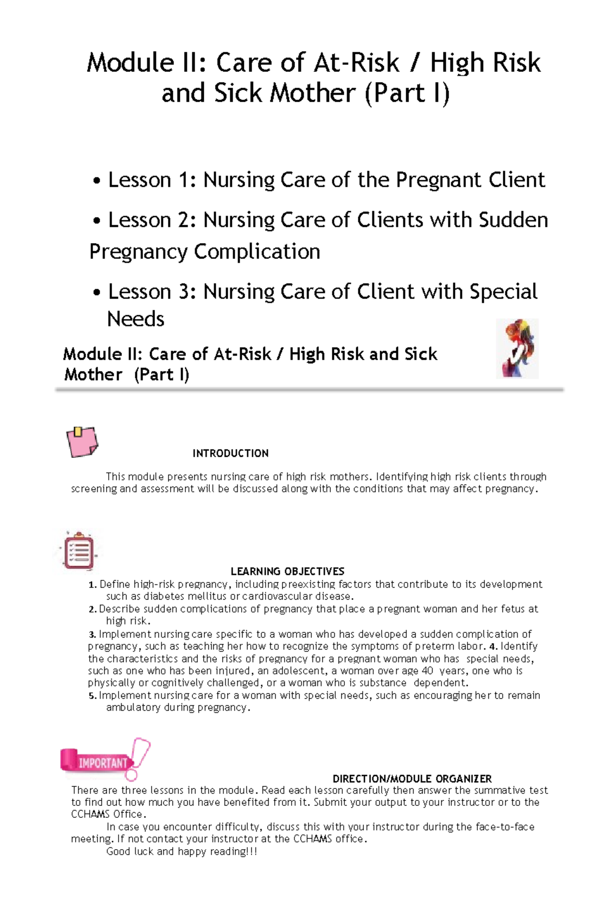 Module II - Identifying high risk clients through screening and ...