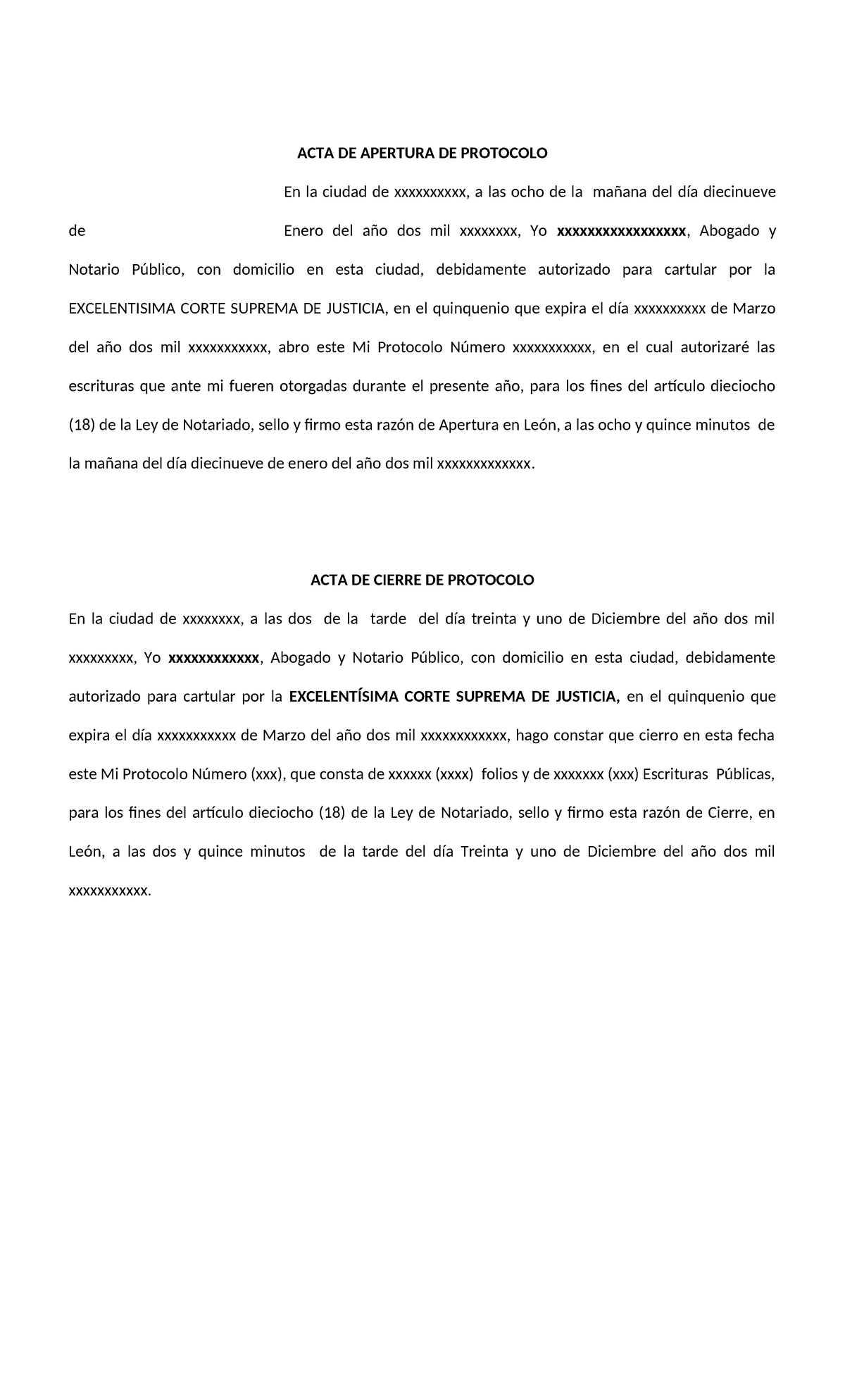 ACTA DE Apertura y Cierre de Protocolo Notarial 2023 - Studocu