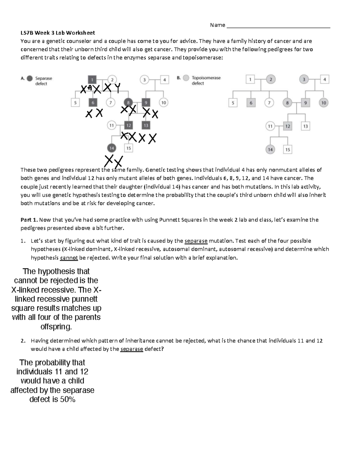 LS7B Week 3 Pedigrees & Genetic Testing Lab Worksheet - Studocu