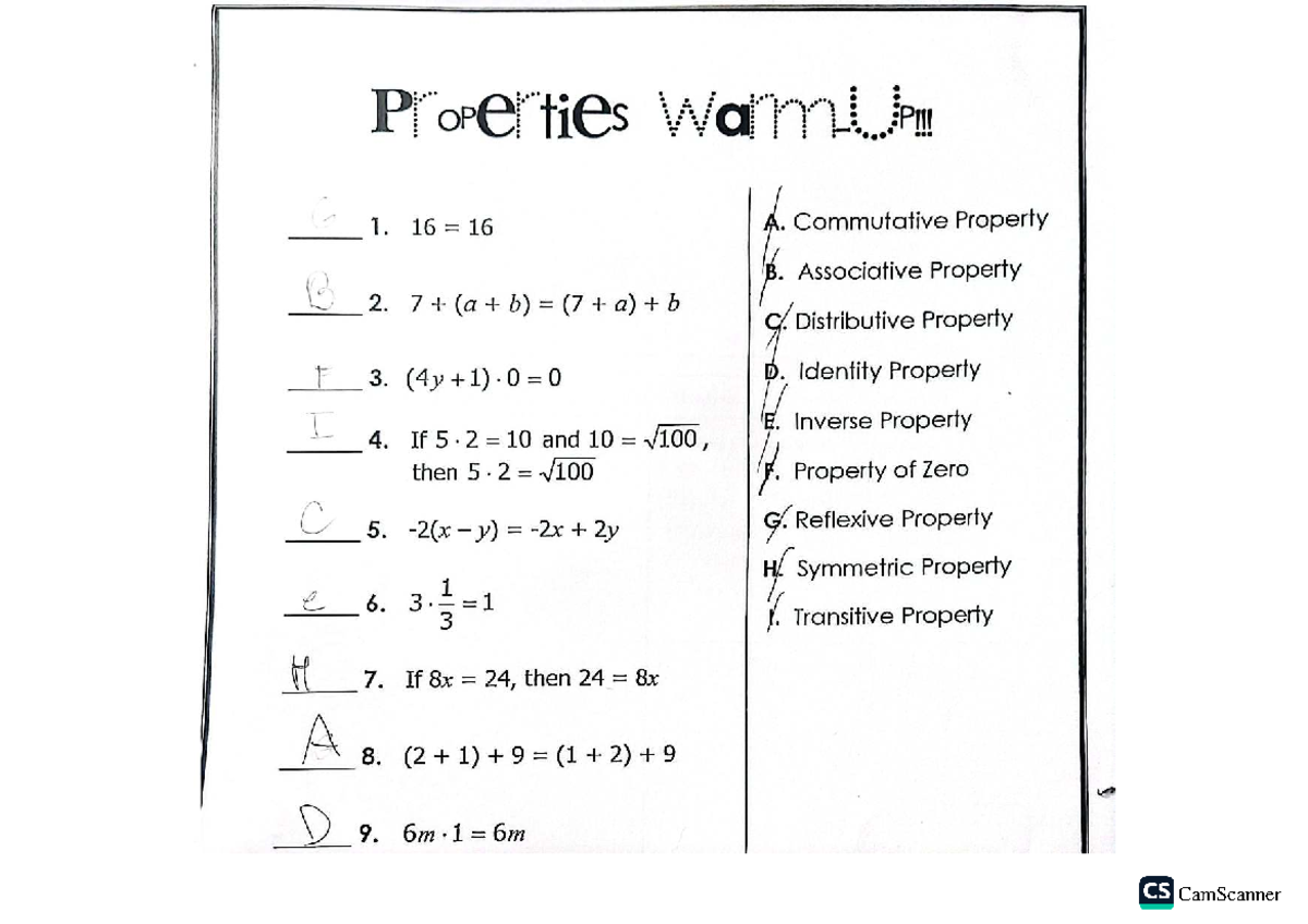 Calculus Warm-Up Sheet: Properties of Operations - Studocu