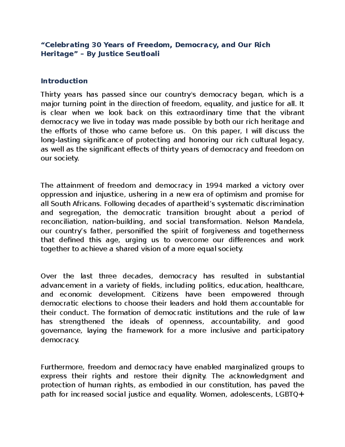 30 Years Democracy - “Celebrating 30 Years of Freedom, Democracy, and ...