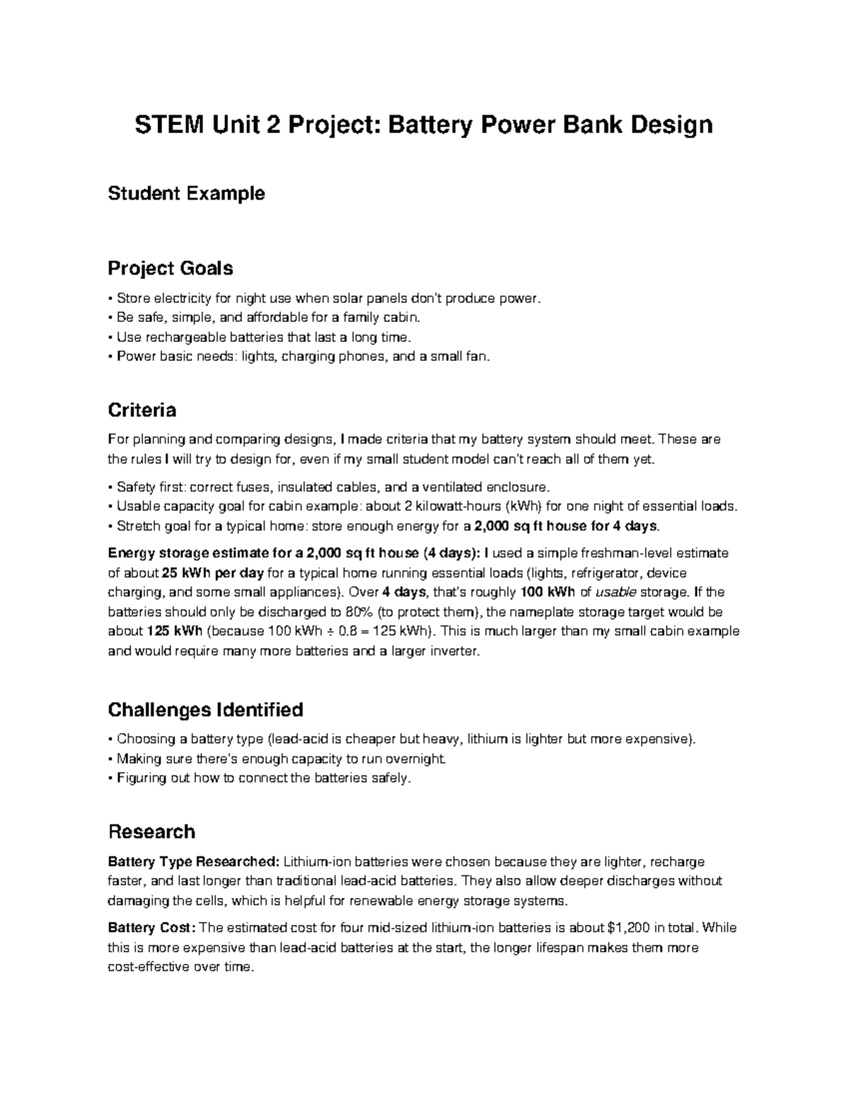 STEM Unit 2 Project: Battery Power Bank Design Example - Studocu