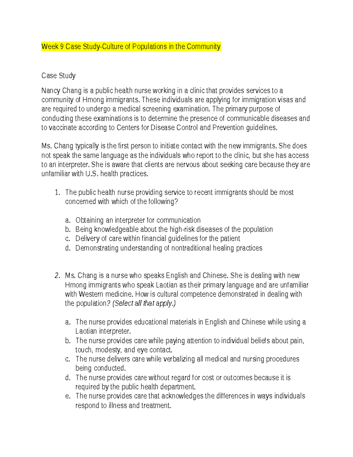 Student-Week 9 Case Study-Culture of Populations in the Community ...