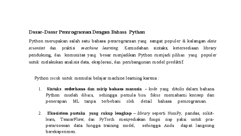 Dasar-Dasar Pemrograman Python untuk Data Science - Studocu