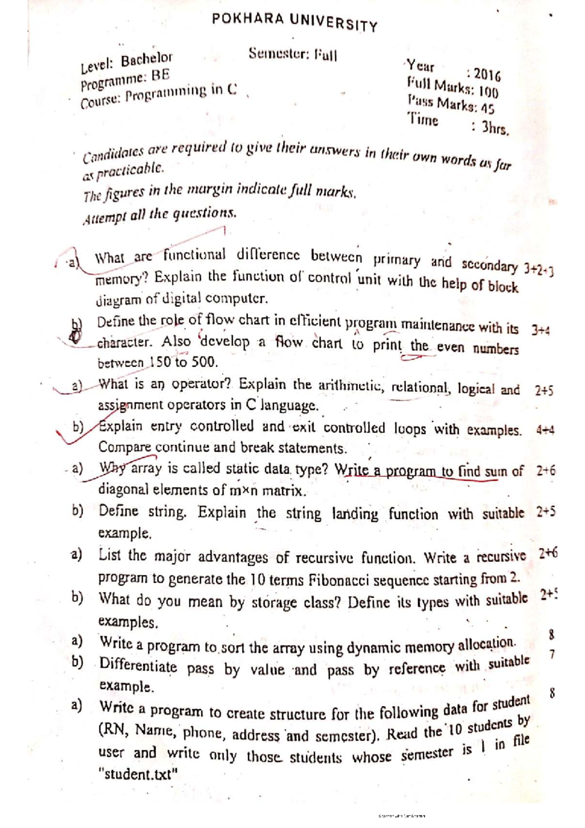 Programming in C: Old Question Papers (POKHARA UNIVERSITY, BE) - Studocu
