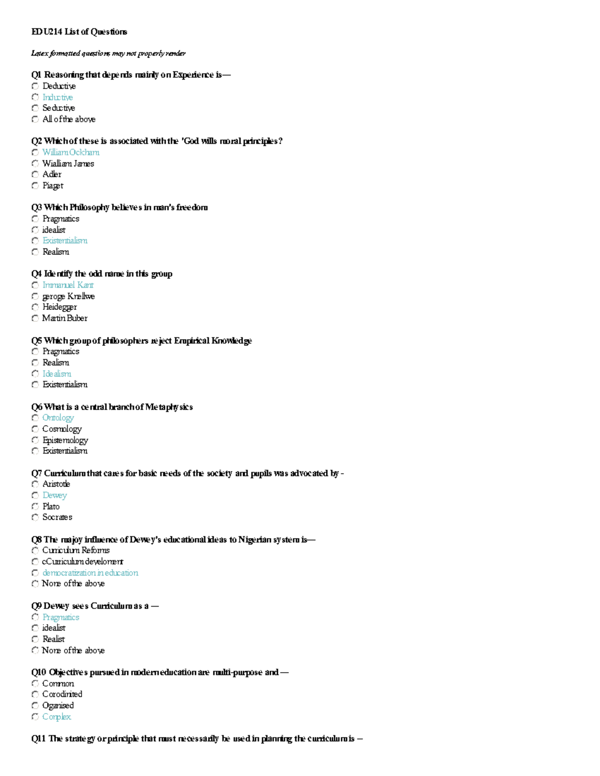 EDU214 Philosophy of Education Past Questions and Answers - Studocu