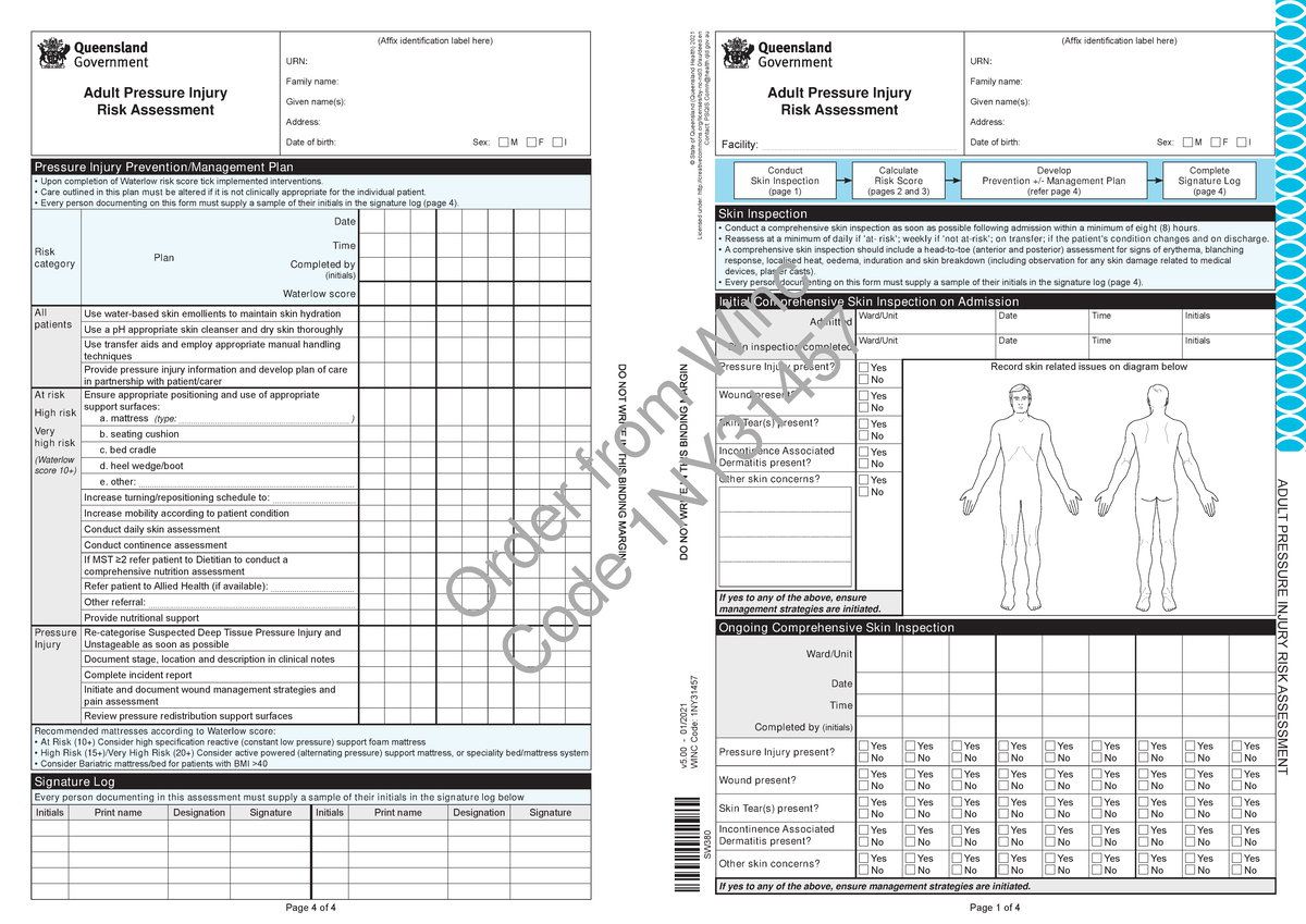 PIP Risk Assessment for Adult Pressure Injuries - SWIHW - Studocu