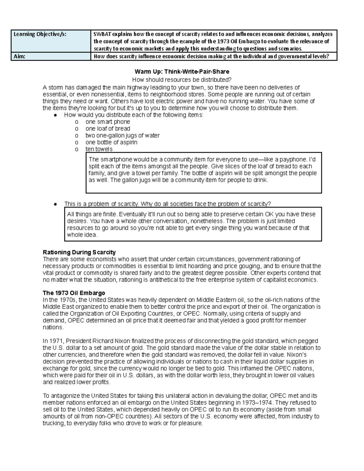 Rationing & Economic Scarcity: Insights from the 1973 Oil Embargo - Studocu