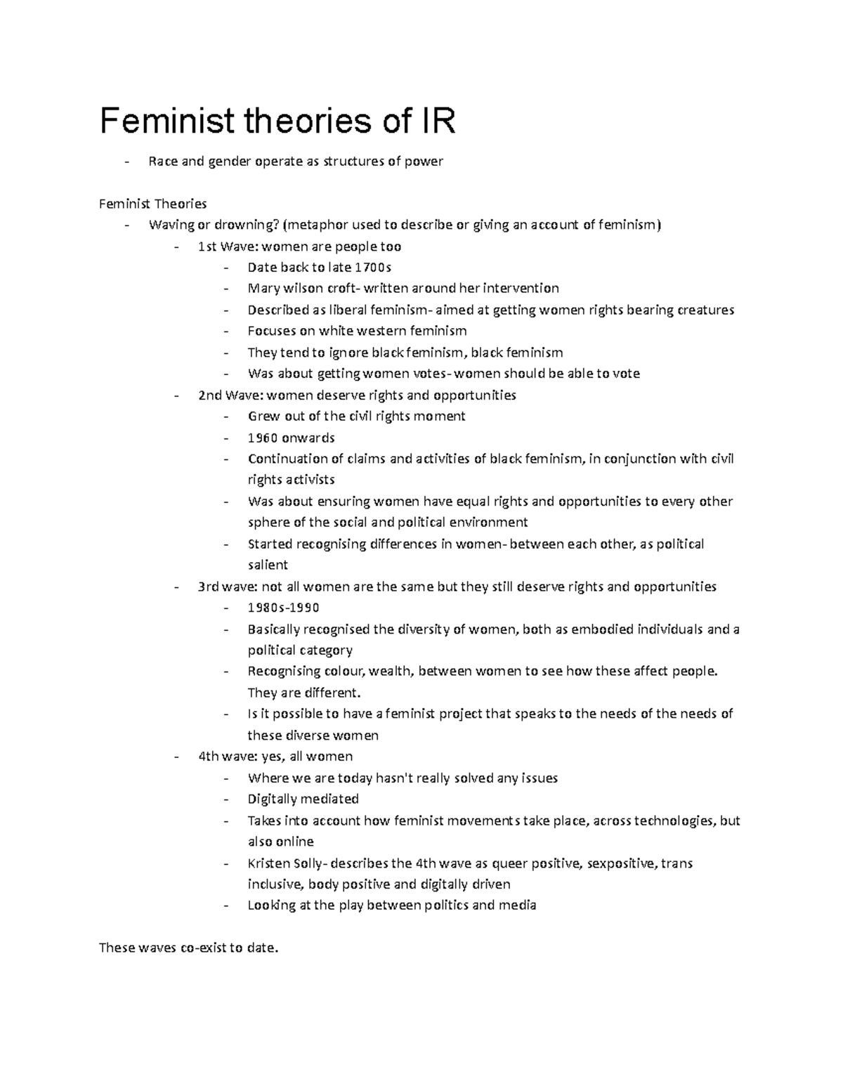 GOVT1621-3: Lecture 4 - Feminist Theories and Gender Waves - Studocu