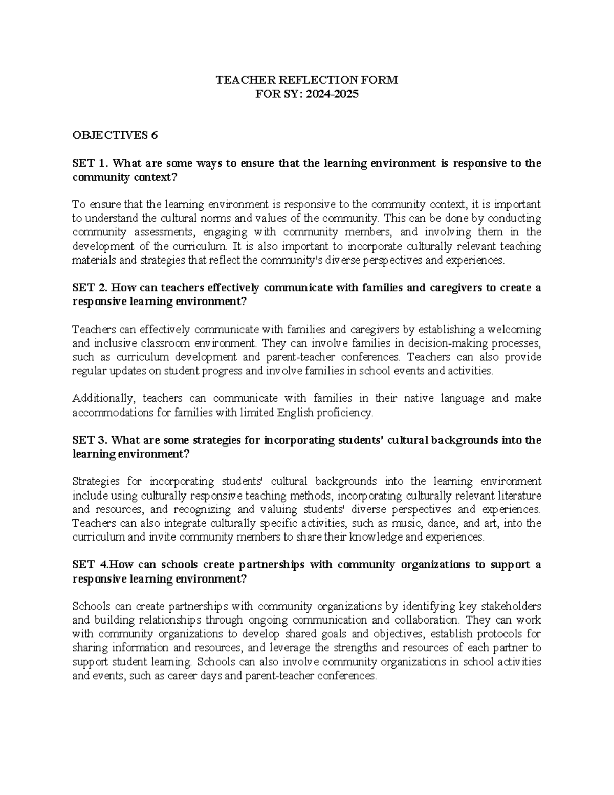 Teacher Reflection Form 2024: Enhancing Responsive Learning ...