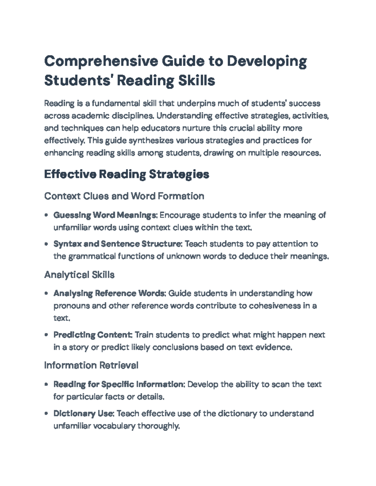 Effective Strategies for Enhancing Students' Reading Skills ...