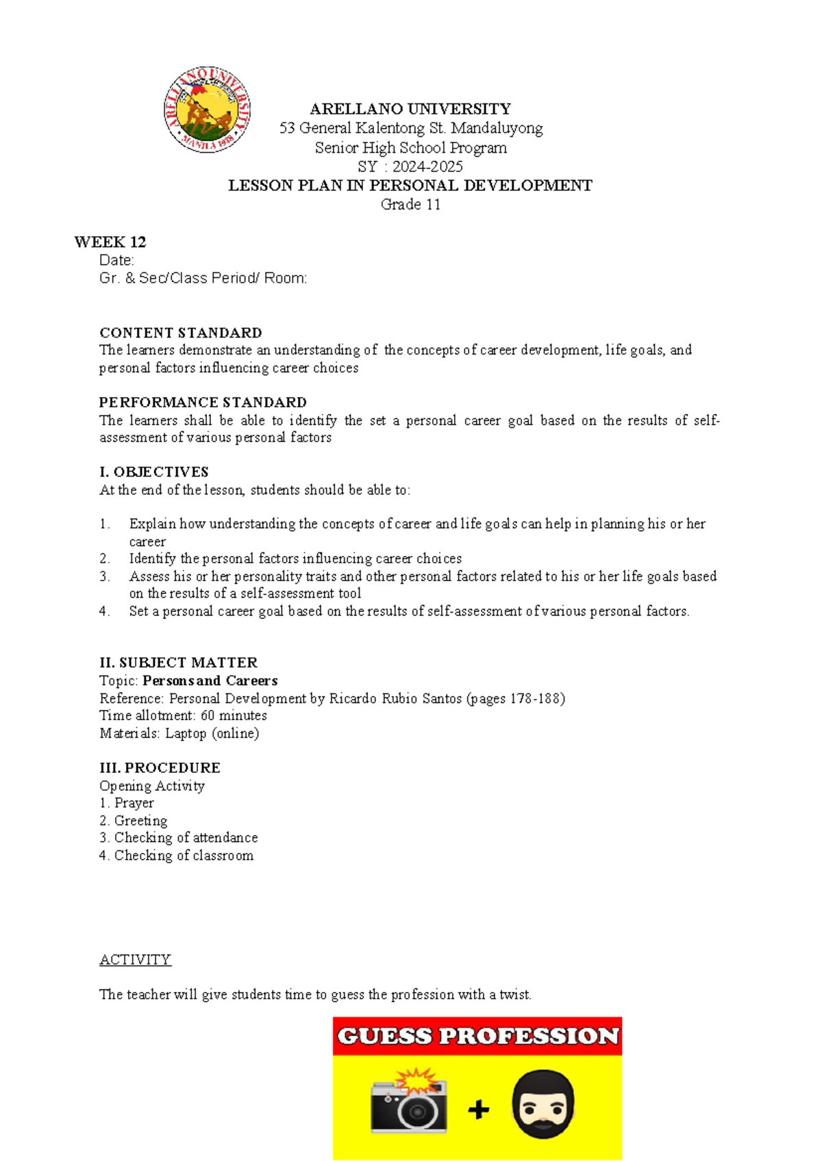 Lesson 13 - Career Pathways in Personal Development (Grade 11) - Studocu