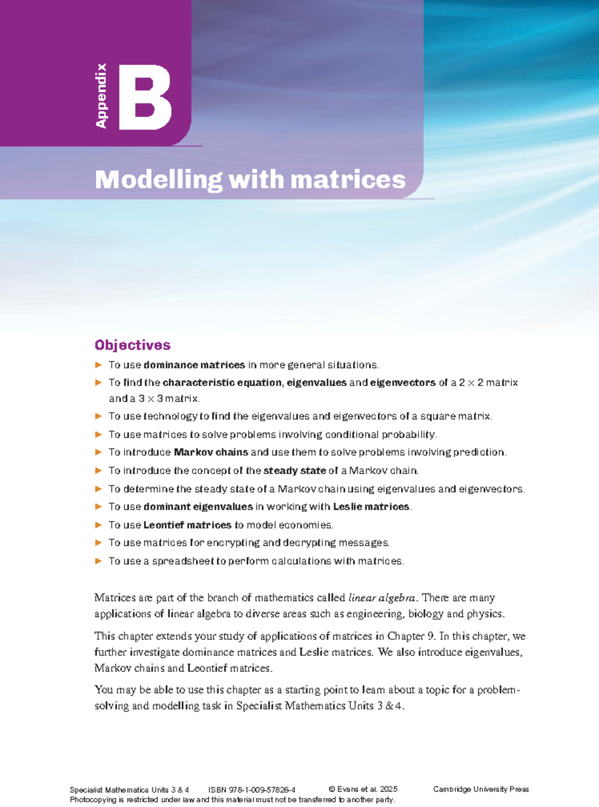 Appendix B: Modelling with Matrices in Specialist Mathematics Units 3 4 ...