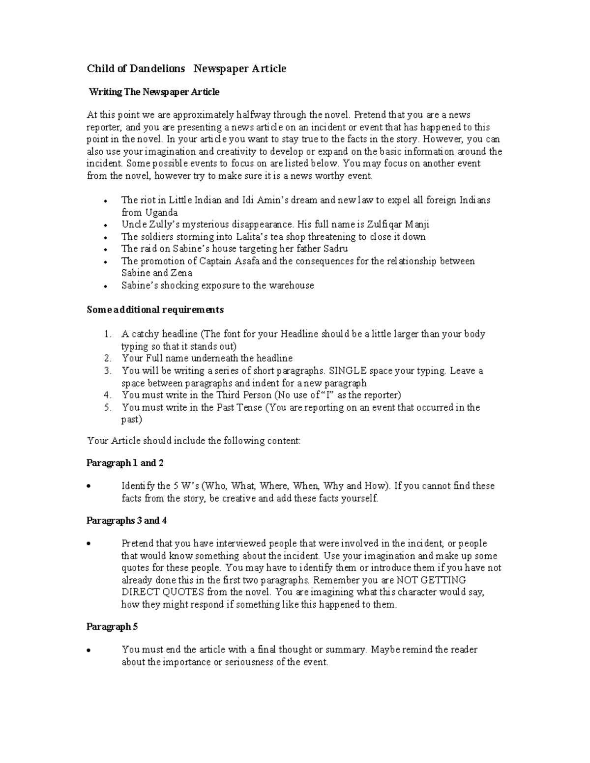 Child of Dandelions (ENG 101) Newspaper Article: Midway Report - Studocu