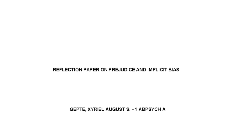 GEPTE: Reflection Paper on Implicit Bias and Prejudice - Studocu