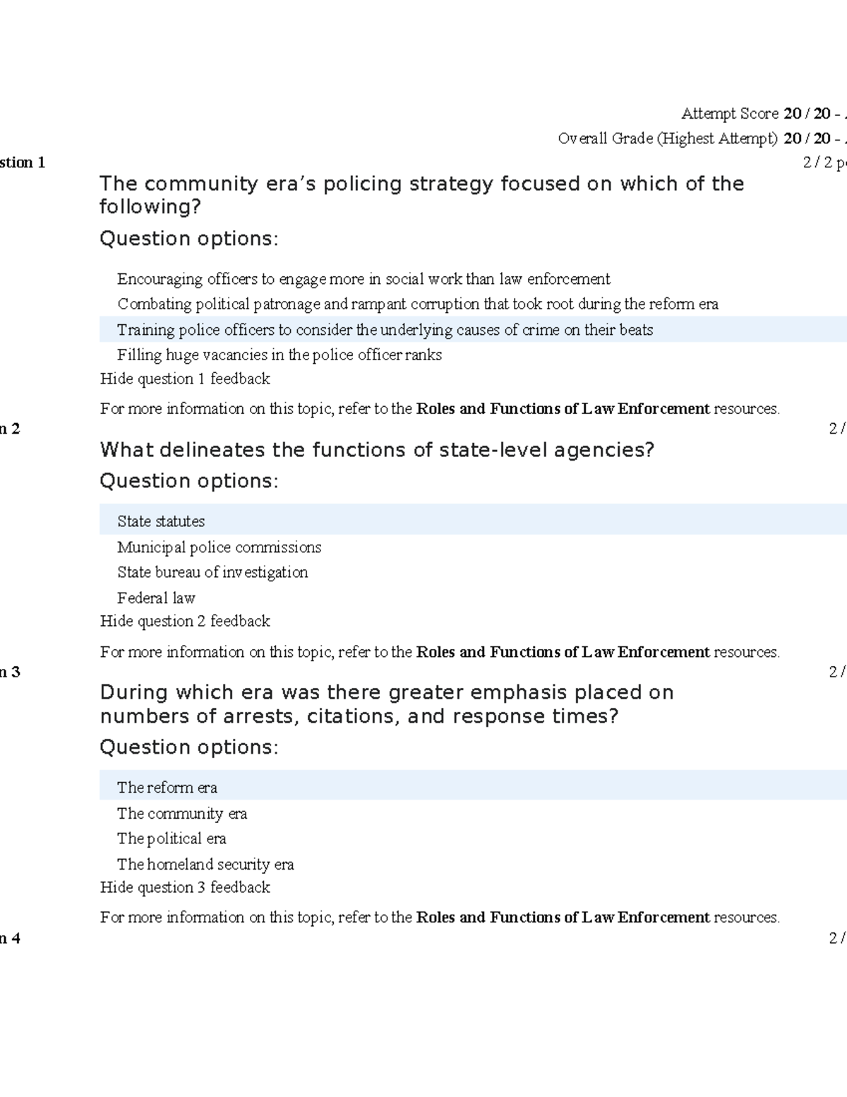 2-2 Criminal Justice Module Two Quiz: Policing Strategies & Functions ...