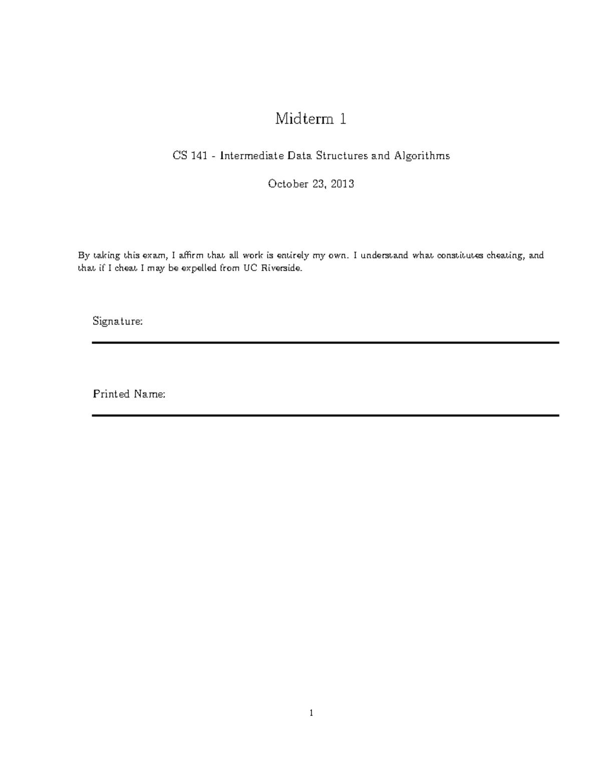 CS 141 Midterm Exam Solutions - Intermediate Data Structures - Studocu