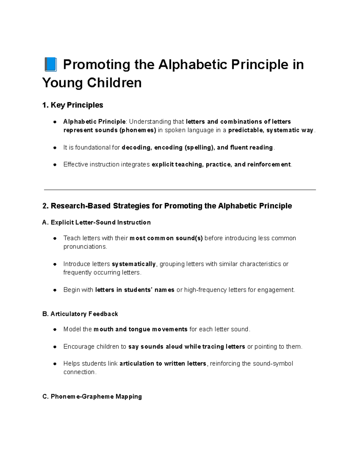 Promoting the Alphabetic Principle in Young Children: Strategies ...