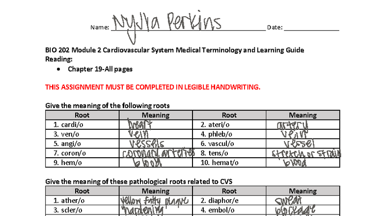 BIO 202 Module 2 Learning Guide: Cardiovascular System Terms - Studocu