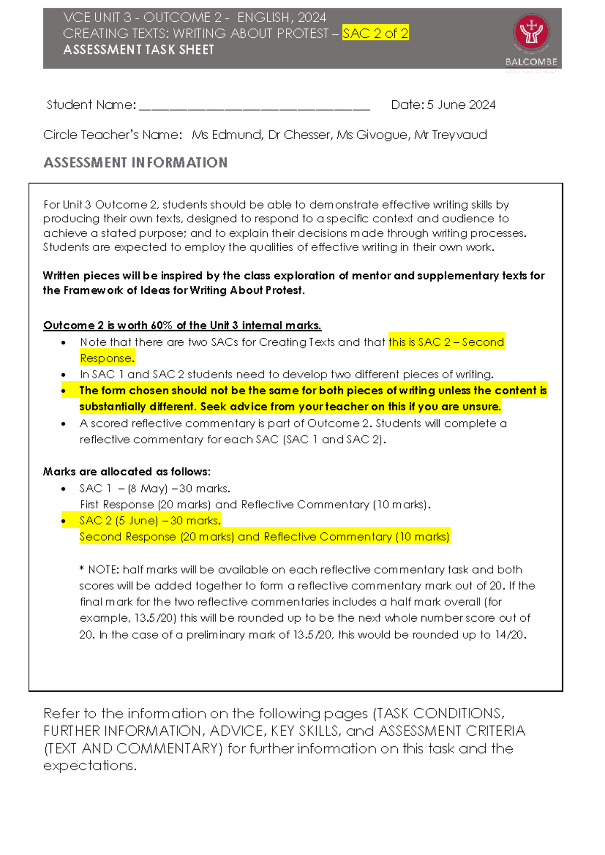 VCE UNIT 3 ENGLISH 2024: Creating Texts - Writing About Protest SAC 2 ...