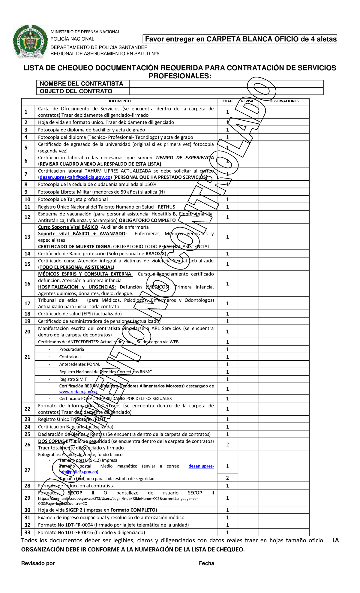 HOJA DE Chequeo Personal 2024-2 (1) - MINISTERIO DE DEFENSA NACIONAL ...