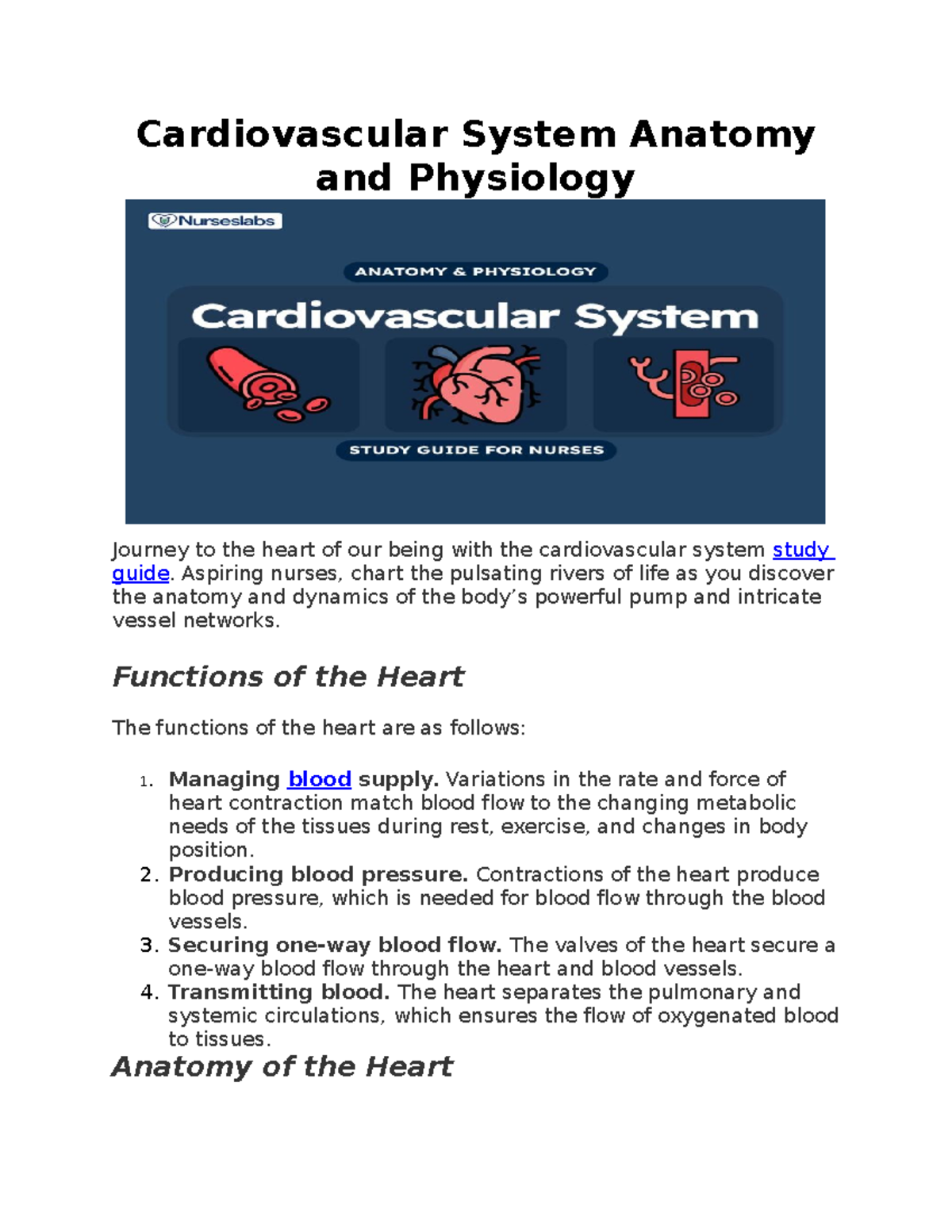 Cardiovascular- System - Aspiring nurses, chart the pulsating rivers of ...