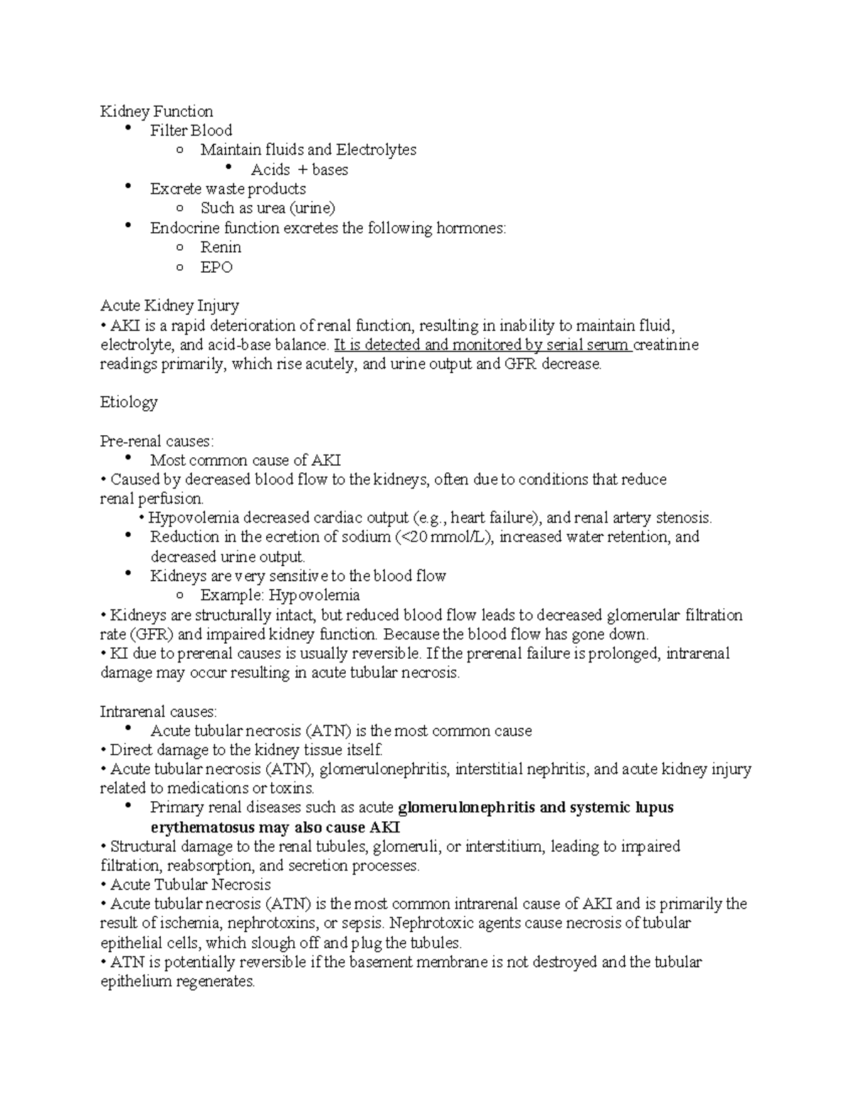 Acute Kidney Injury (AKI) Overview and Key Concepts Notes - Studocu